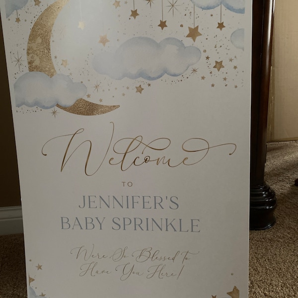 Moon Stars Welcome Sign Printable, Over the Moon Baby Shower Welcome ...