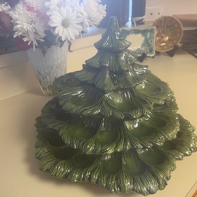 Duncan Hors Doeuvre Deviled Egg Ceramic Christmas Tree in a Beautiful Traditional Green Glaze - Etsy