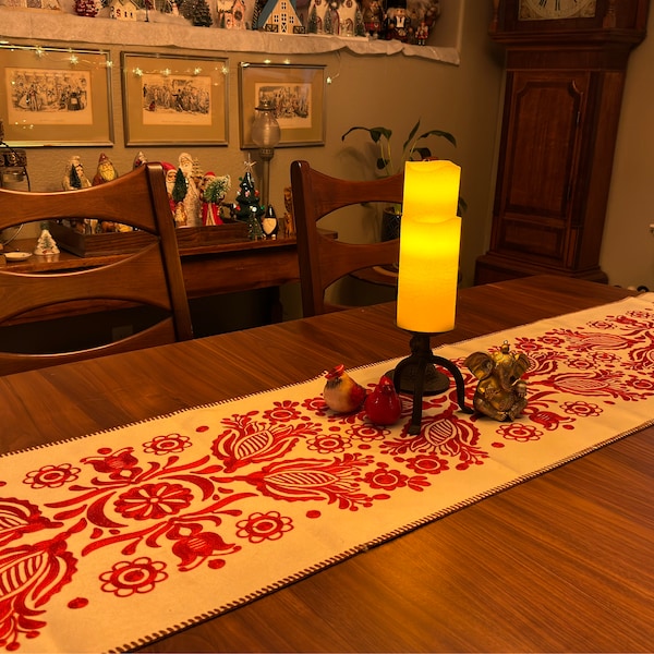 Christmas Red White Embroidery Cotton Thread Table Runner - Etsy