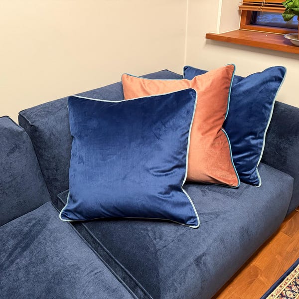 Solid Color Velvet Pillow With Piping * Velvet Lumbar Throw Pillow ...