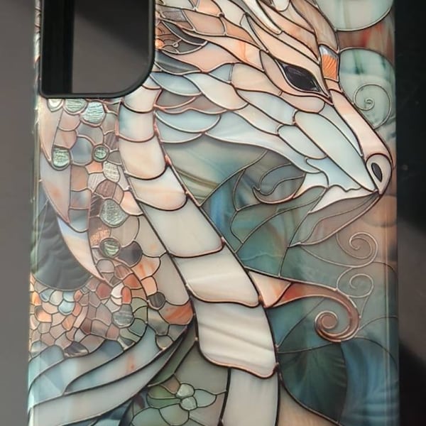 Dragon Stained Glass Design Phone Case for Galaxy S25, S24, S23, S22 ...