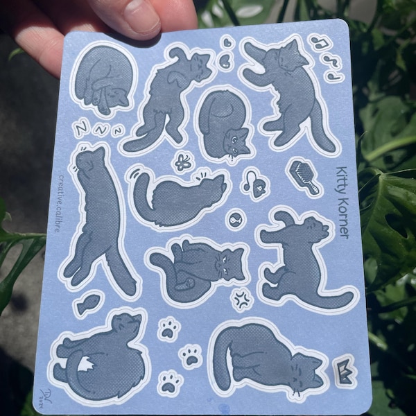 Kitty Korner Sticker Sheet - Grey/russian Blue || Cat Sticker Sheet ...