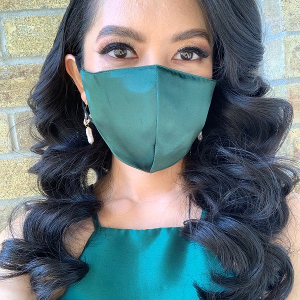 Emerald Green SATIN 3 Layer MASK Satin Face Mask Filter Pocket ...