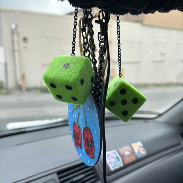 Black Fuzzy Dice With Black Bling Gems and Chain or Cord / Car ...