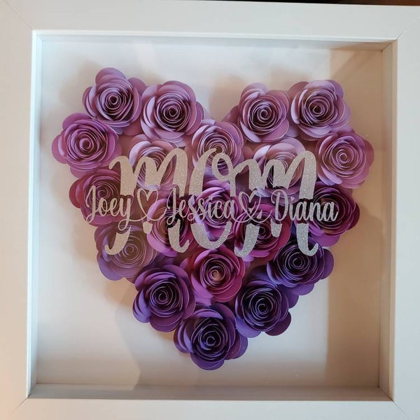Flower Shadow Box, Personalized Shadow Box, Heart Flower Box, Shadow ...