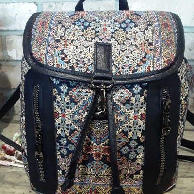 Small Flap Backpack for Women, Navy Color City Style Backpack Vegan ...