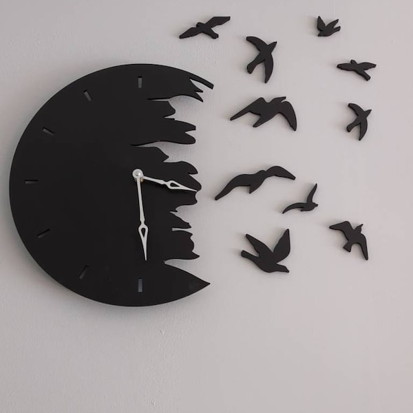 Birds Wall Clock, Bird Flying Clock, Modern Wall Clock Unique ...