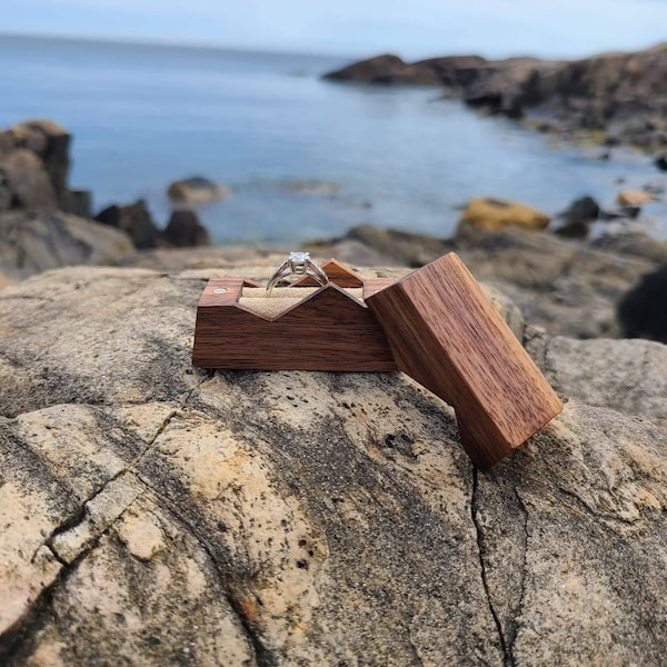 Ring Box "the Mountain" Made From Walnut & Chestnut Wood- Unique ...