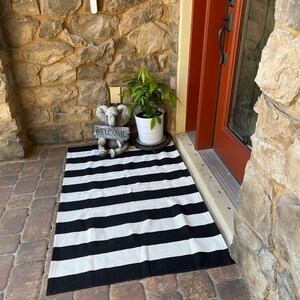 Black and White Outdoor Striped Rug, Stripes Christmass Runner, Outdoor ...