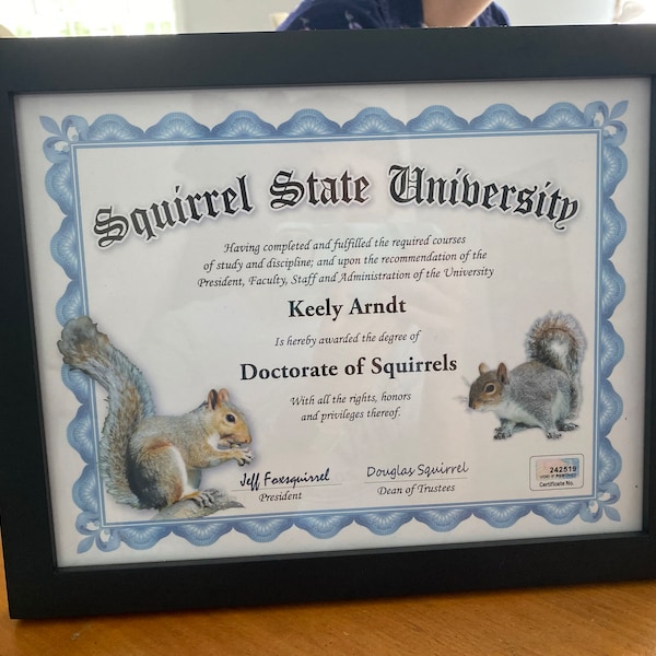 Personalized SQUIRREL University Certificate - Digital, Printed, or ...