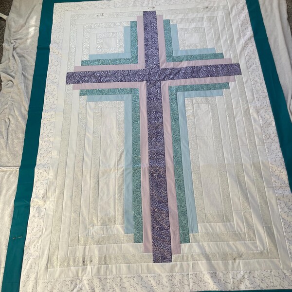 Cross Quilt Pattern , Log Cabin Christian Cross , Twin Size: 66" X 90 ...