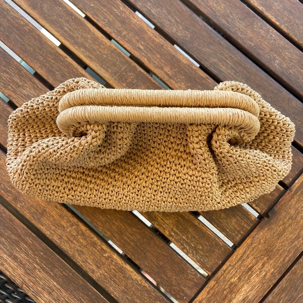 Small Raffia Beige Clutch Bag for Women Straw Knitted Raffia Bag Pouch ...