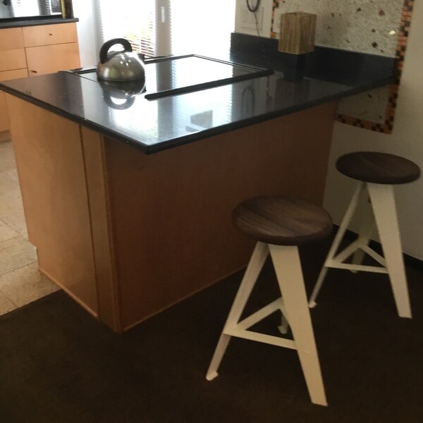 Bar Height, Windmill Stool, Metal Base, Solid Wood Seat, Swivel and ...