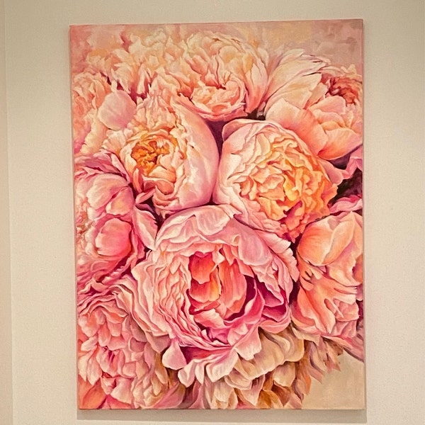 Modern Abstract Floral Art Large White Pink Peonies Wall Art, Peonies ...