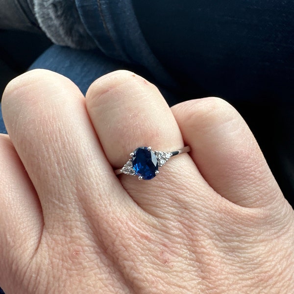 Tya Art Deco Sapphire Engagement Ring for Women Sterling Silver 925 Oval Promise Ring Gemstone ...