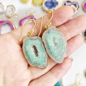 Royal Blue Geode Slice Pairs Geode Slice Gold Plated Earrings | Etsy