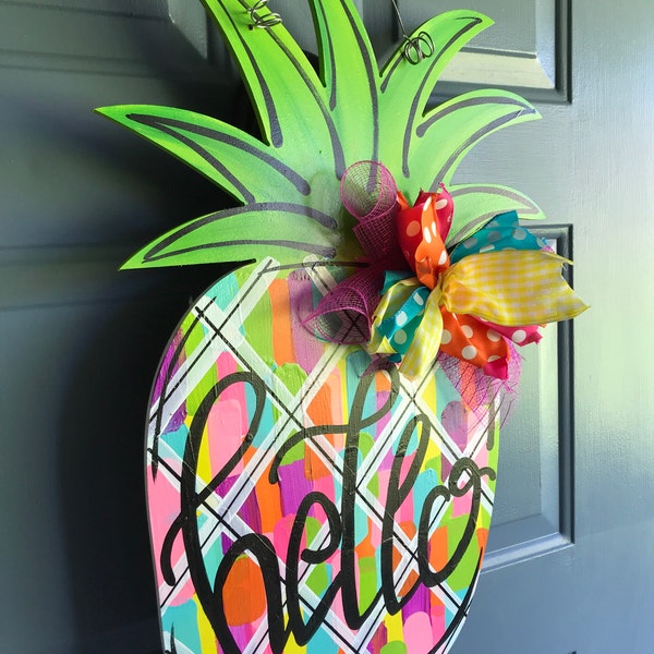 Pineapple Summer Door Hanger - Colorful Pineapple Door Decor - Welcome ...
