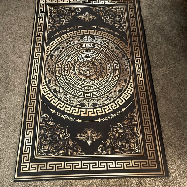 Greek Key Black & Gold Ornate Baroque Area Rugs - Etsy