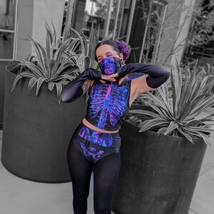 Rave Outfit Women Set Skeleton Hoodie Crop Top Festival - Etsy