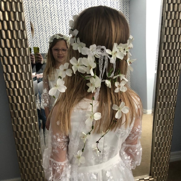 Delicate White Cascade Flower Crown, Wedding Flower Crown, Cascading ...