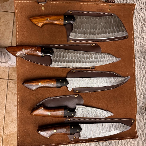 Handmade Damascus Chef Knives Set 6 Pcs Rose Wood Handle Best Gift for ...