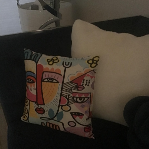 Modern Abstract Faces Pillow Covers, Bold and Vibrant Throw Pillow ...