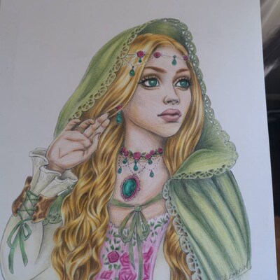 Amber Coloring Page GRAYSCALE Illustration Fae Hood Woman Princess ...