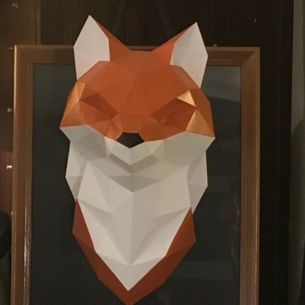 Fox Sculpture, 3D Paper Craft, DIY Wall Art, Origami Fox Sculpture, Low ...