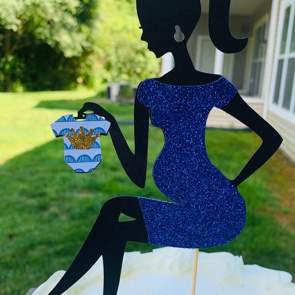 Baby Shower, Baby Party, He or She Cake Topper, Pregnant Sitting Woman ...