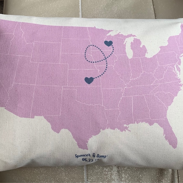 Personalized USA Map Pillow, Gift for Mom, Long Distance Love Pillow ...