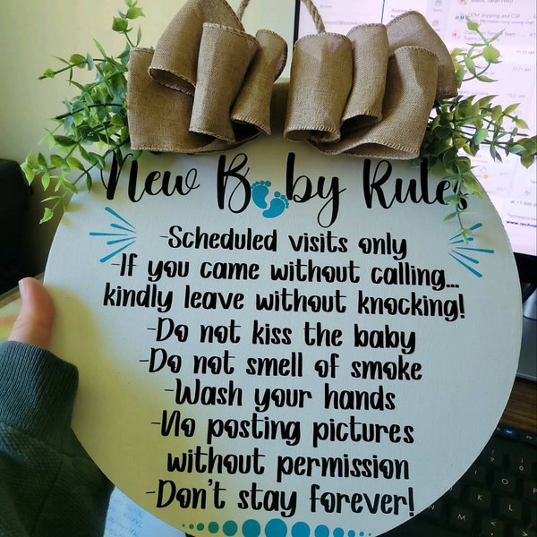 New Baby Sign, New, Baby, Newborn, Infant, Baby Rules, Wood, Door ...