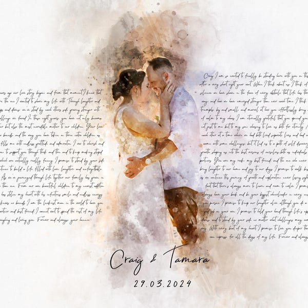 Wedding Vows Art Print for Husband Partner Boyfriend Watercolor Couple ...