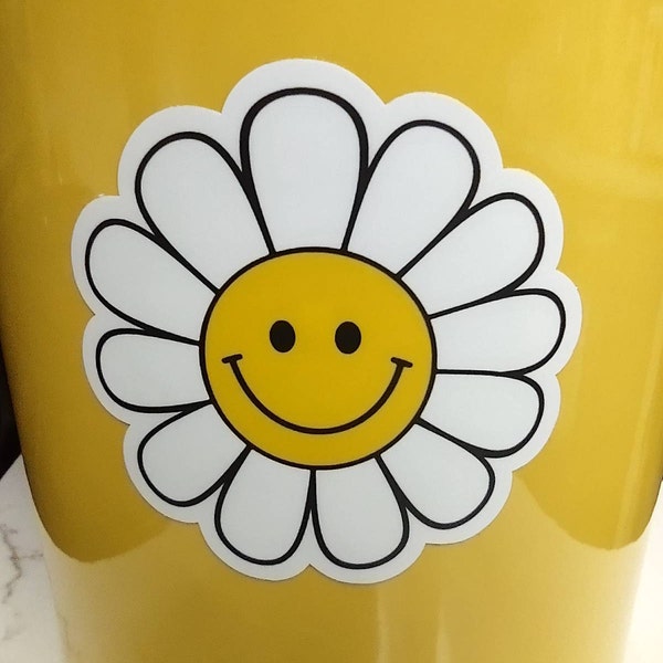 Retro Happy Face Daisy Vinyl Sticker: Waterproof Laptop Decal - Etsy