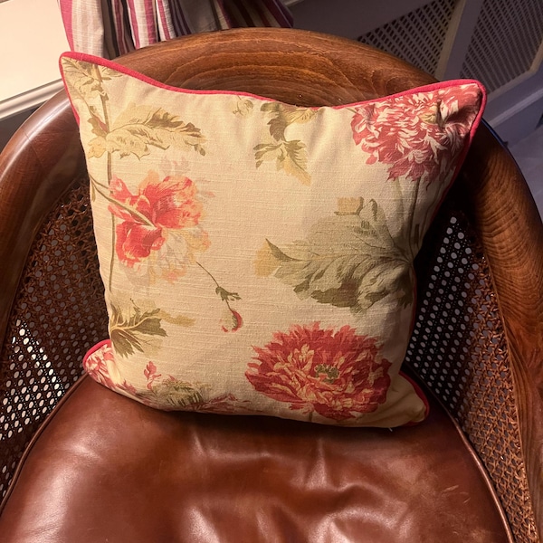16" Laura Ashley Peony Garden Cranberry Flower Fabric Cushion Cover ...
