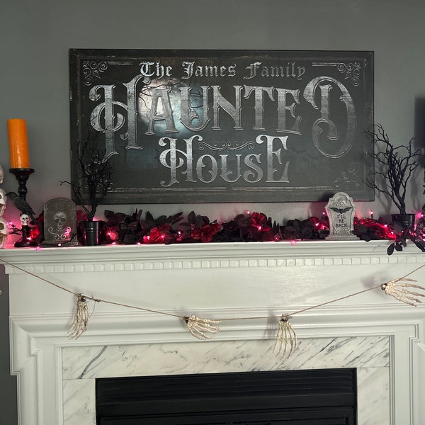 Personalized Haunted House Sign, Halloween Entryway Decor, Full Moon ...