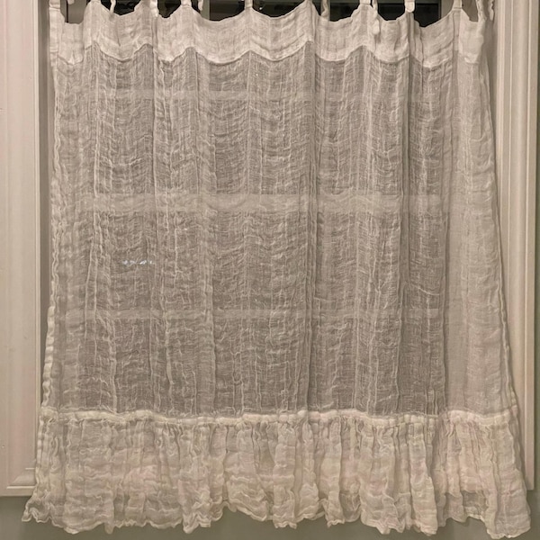 Natural Linen Tie up Blind, Cafe Curtain, French Country Living Room ...