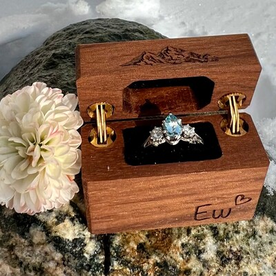 Personalized Slim Engagement Ring Box, Wedding Ring Box, Engraved Wood ...