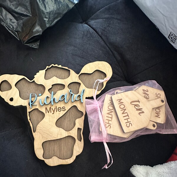 Cow Tag Baby Milestones, Baby Shower Gift, Baby Boy, Birth Announcement ...