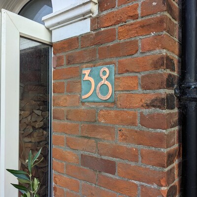Arts and Crafts Copper House Sign With Oak Frame in 3/75mm High Letters ...