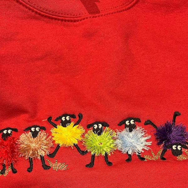 Funny Fuzzy Sheep Fringed Lamb 6 in a Row Fringe Machine Embroidery ...