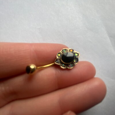 Elegant Gold Black Vintage Belly Button Ring Dainty Minimalist Belly ...