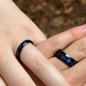Galaxy Orion Nebula Ring for Women, Engagement Ring Set, Black Titanium ...
