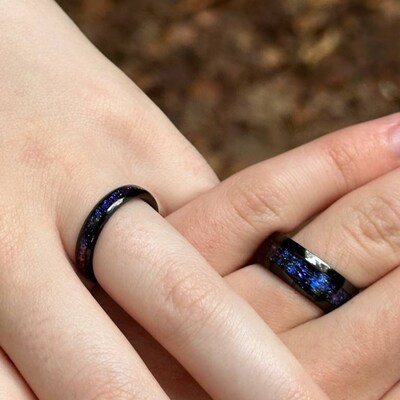 Galaxy Orion Nebula Ring for Women, Engagement Ring Set, Black Titanium ...