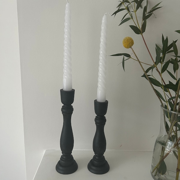 Two Wooden Chunky Candlestick Holders /holders in Black or Ivory / Home ...