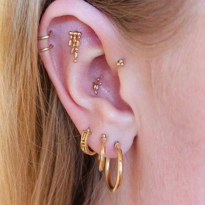 14K Solid Gold Triple Chain Attachment, Double Chain Piercing, Loop ...