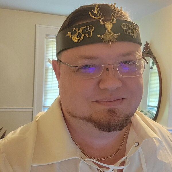 Silver Wolf King Headpiece, Black Leather, Resin Center Wolf, Silver ...