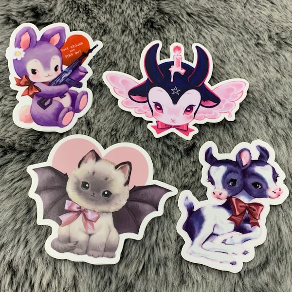 Gun Bunny Sticker | Creepy Cute Badass Rabbit FAFO Art on Waterproof ...
