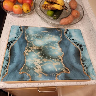 Green Tempered Agate Glass Cutting Board, Malachite Geode Chopping ...