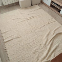 Large handwoven cream rug, bedroom rug, cotton carpet, living room rug ...