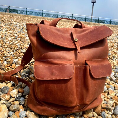 Handcrafted LEATHER BACKPACK in Cognac Brown Color With LINING / City ...